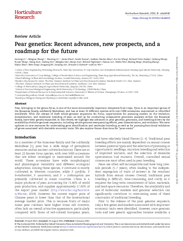 (PDF) Pear genetics: Recent advances, new prospects, and a roadmap for ...