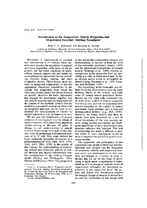 (PDF) Introduction to the Symposium: Muscle Properties and Organismal Function: Shifting Paradigms