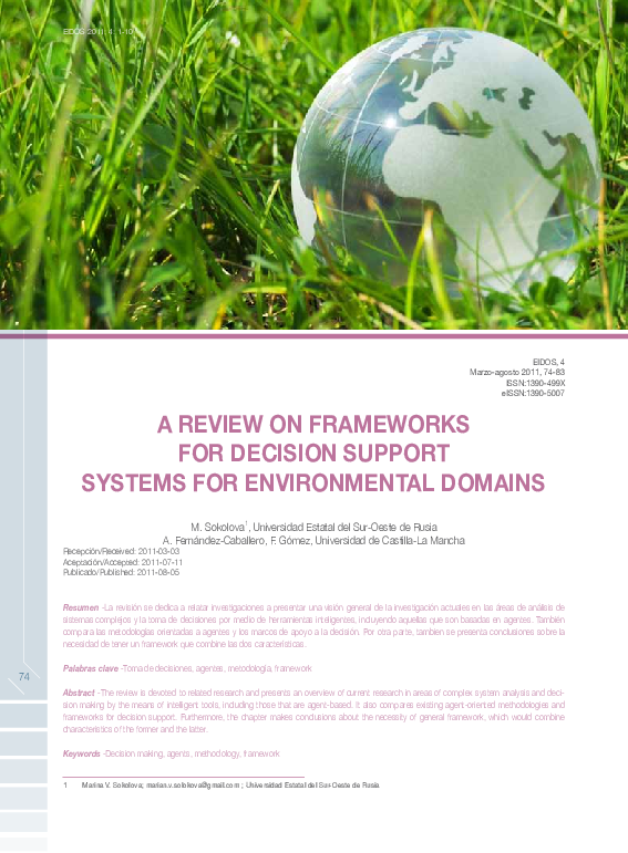 (PDF) A Review on Frameworks for Decision Support Systems