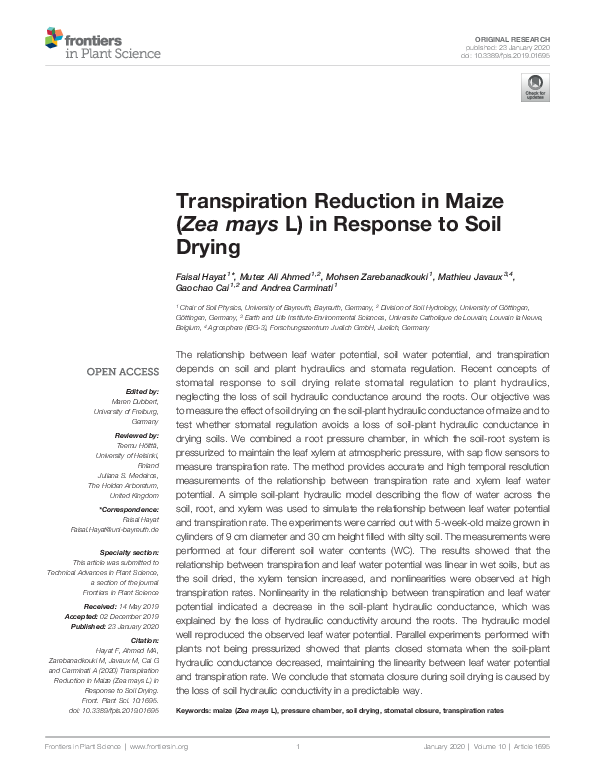 (PDF) Transpiration Reduction in Maize (Zea mays L) in Response to Soil ...