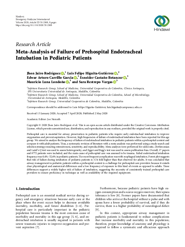 (PDF) Meta-Analysis of Failure of Prehospital Endotracheal Intubation ...