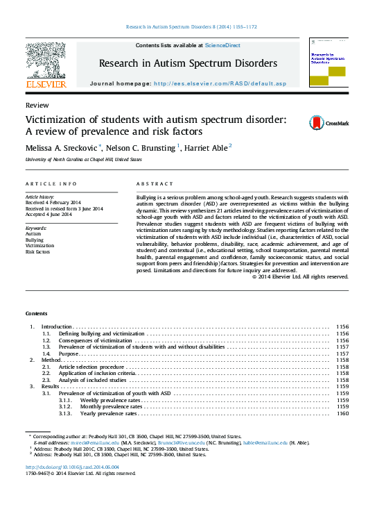 (PDF) Victimization of students with autism spectrum disorder: A review ...