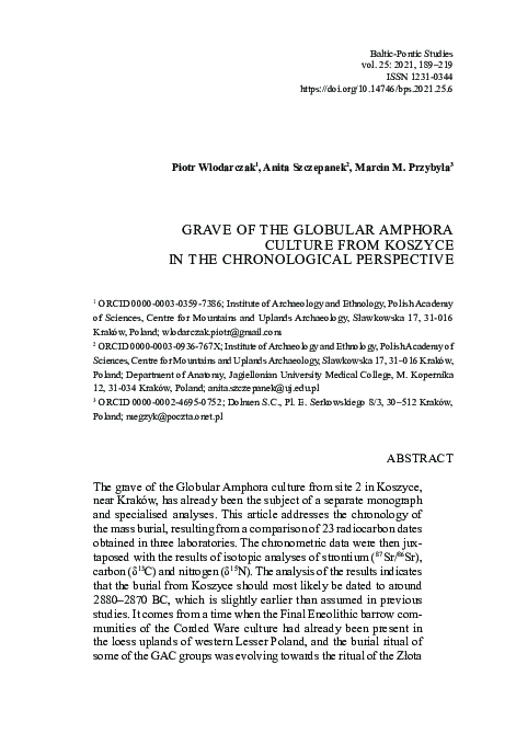 (PDF) Grave of the Globular Amphora culture from Koszyce in the ...