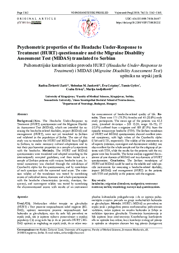 (PDF) Psychometric properties of the Headache Under-Response to ...