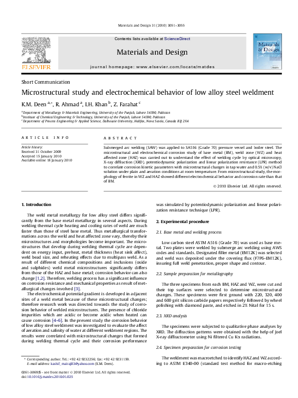 (PDF) Microstructural study and electrochemical behavior of low alloy steel weldment