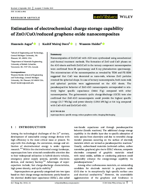 (PDF) Estimation of electrochemical charge storage capability of ZnO/CuO/reduced graphene oxide ...