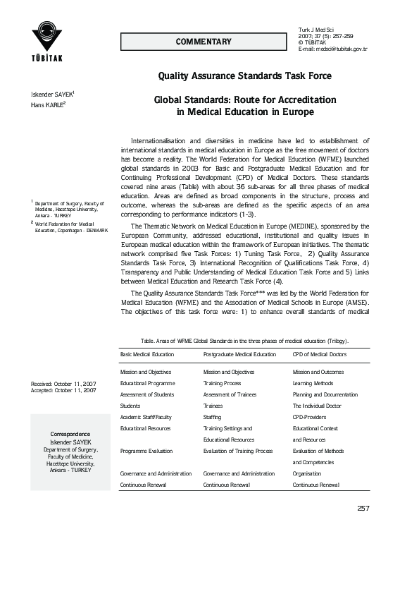 (PDF) Quality Assurance Standards Task Force Global Standards: Route ...