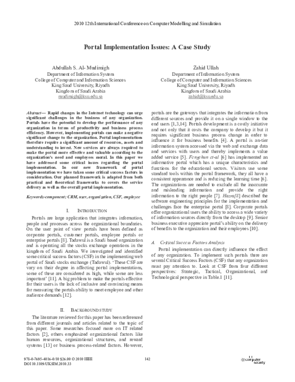 (PDF) Portal Implementation Issues: A Case Study | Zahid Ullah - Academia.edu