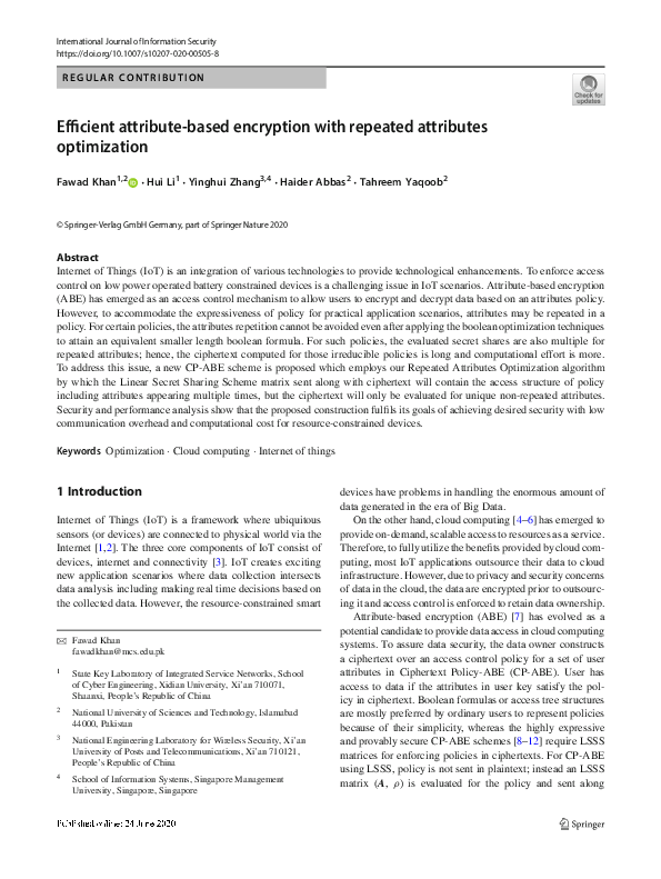 Pdf Efficient Attribute Based Encryption With Repeated Attributes