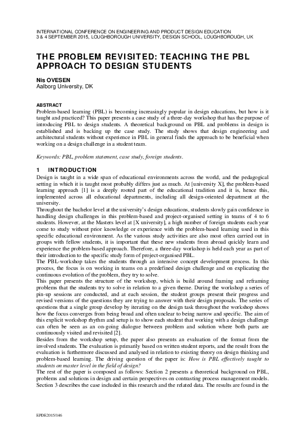 (PDF) The Problem Revisited: Teaching the PBL Approach to Design Students