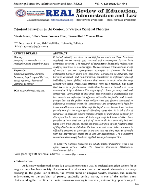 (PDF) Criminal Behaviour in the Context of Various Criminal Theories