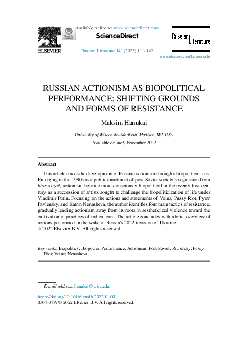 (PDF) Russian Actionism as Biopolitical Performance: Shifting Grounds ...