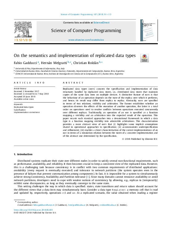 (PDF) On the semantics and implementation of replicated data types