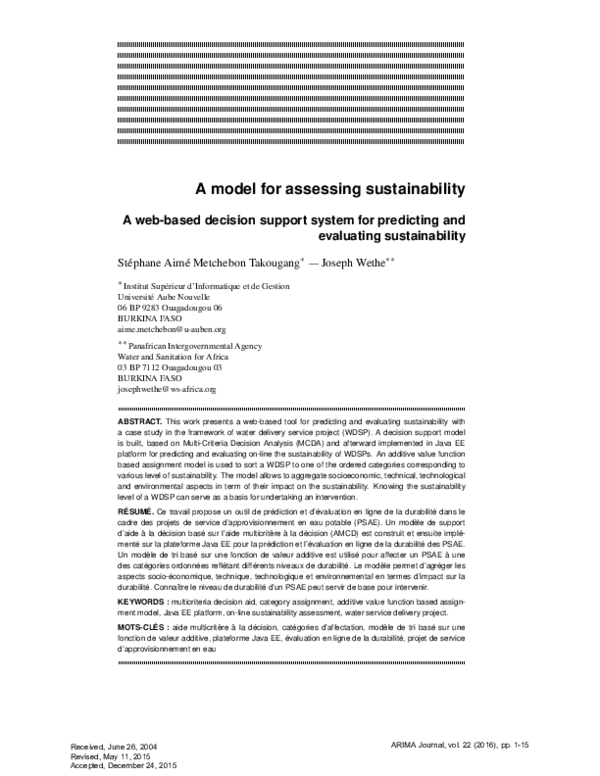 Pdf A Model For Assessing Sustainability A Web Based Decision