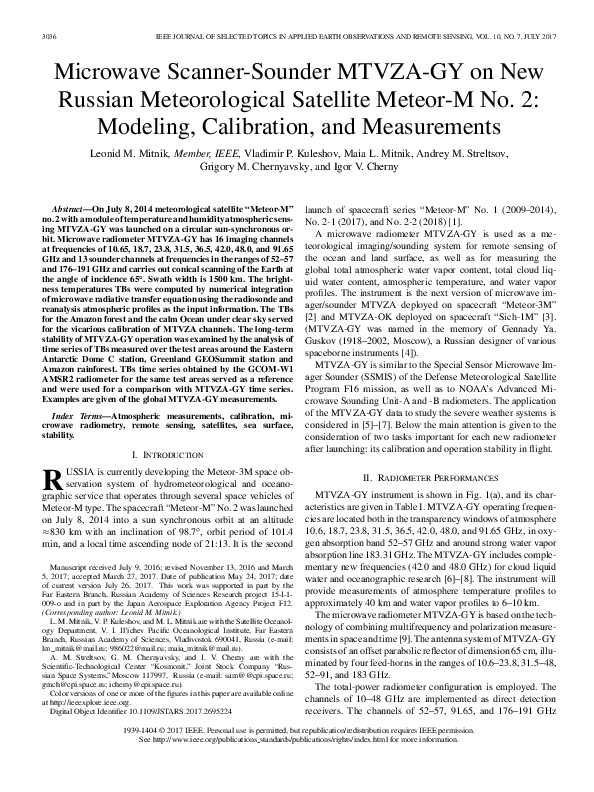 (PDF) Microwave scanner-sounder MTVZA-GY on new Russian meteorological ...