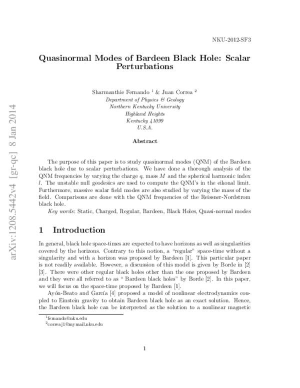 (PDF) Quasinormal modes of the Bardeen black hole: Scalar perturbations | Juan Camilo Betancourt ...