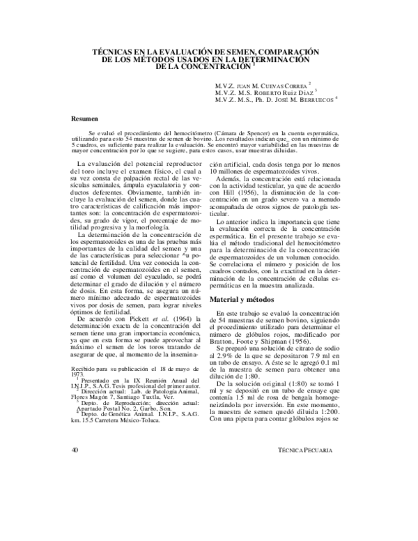 (PDF) Técnicas en la evaluación del semen. Comparación de los métodos usados en la determinación ...