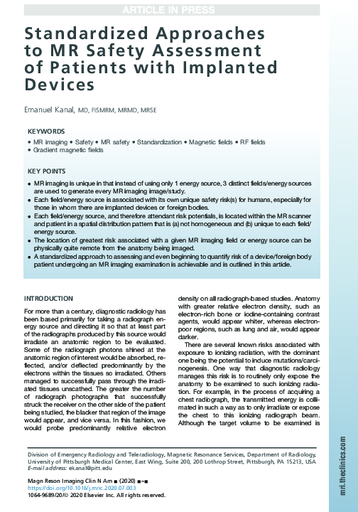 (PDF) Standardized Approaches to MR Safety Assessment of Patients with ...