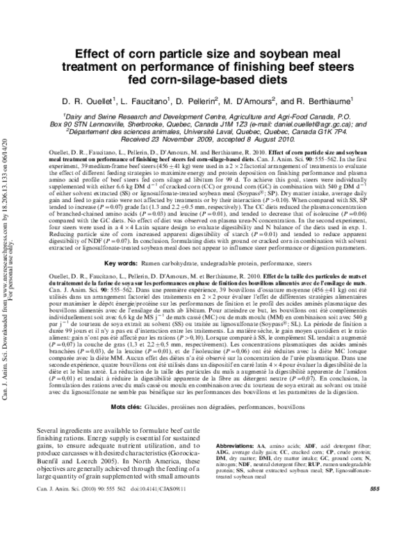 (PDF) Effect of corn particle size and soybean meal treatment on ...