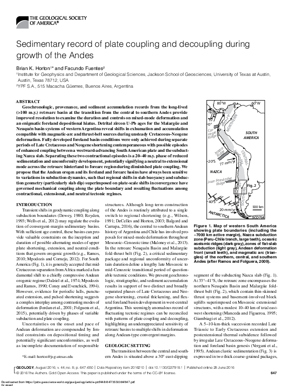 (PDF) Sedimentary record of plate coupling and decoupling during growth of the Andes