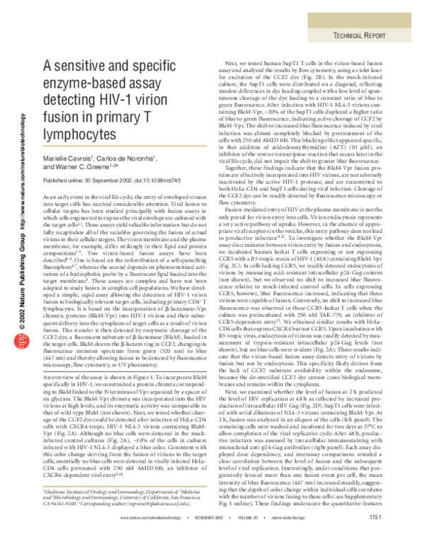 (PDF) A sensitive and specific enzyme-based assay detecting HIV-1 ...