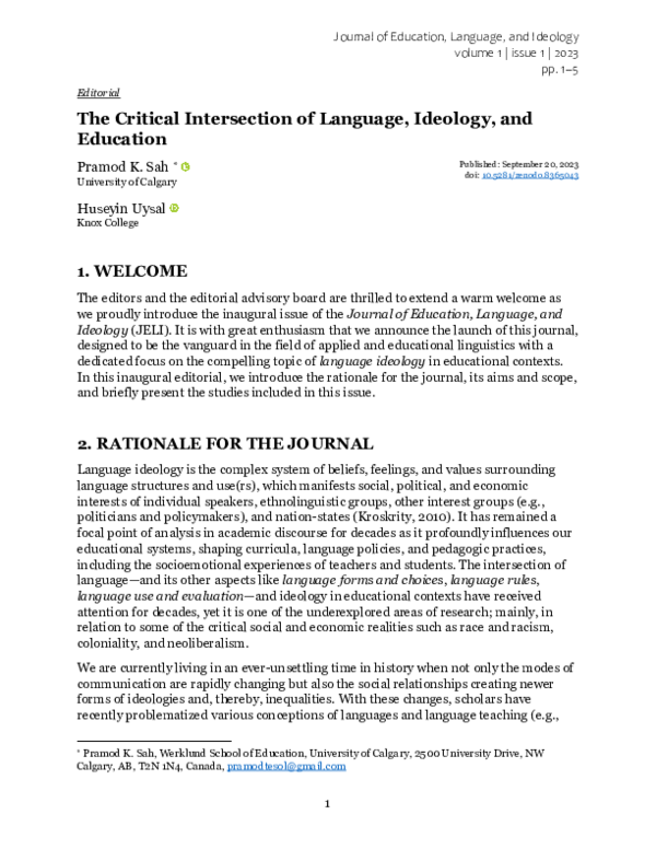 (PDF) The Critical Intersection of Language, Ideology, and Education