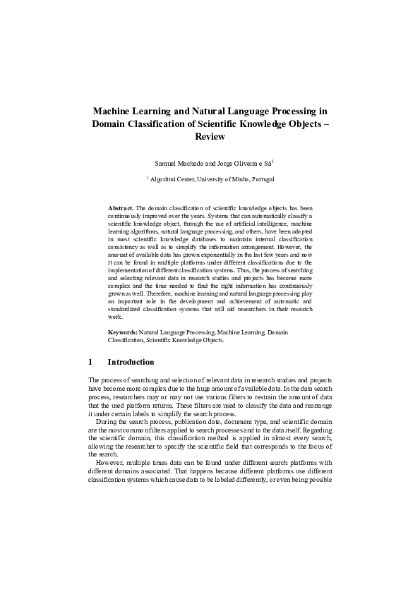 Pdf Machine Learning And Natural Language Processing In Domain Classification Of Scientific