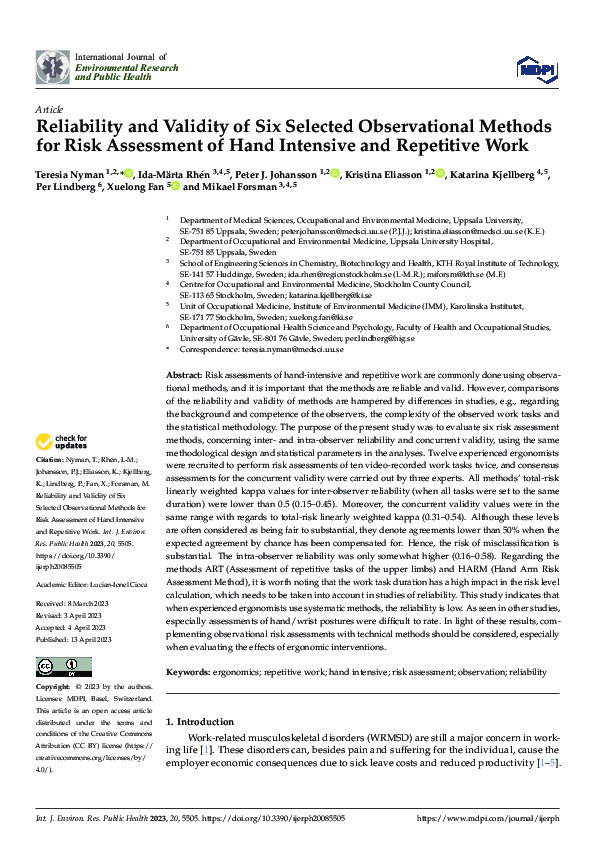 (PDF) Reliability and Validity of Six Selected Observational Methods ...