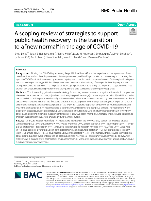 (PDF) A scoping review of strategies to support public health recovery ...