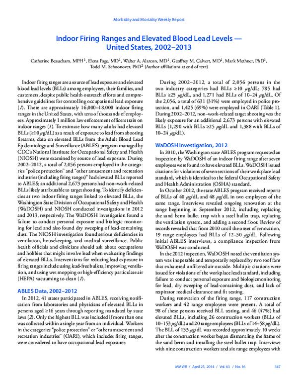 (PDF) Indoor firing ranges and elevated blood lead levels - United ...