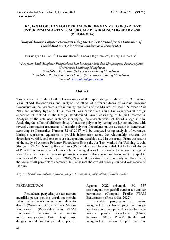 (PDF) Kajian Flokulan Polimer Anionik Dengan Metode Jar Test Untuk ...