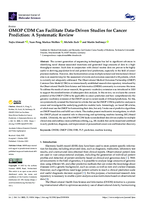 (PDF) OMOP CDM Can Facilitate Data-Driven Studies for Cancer Prediction ...