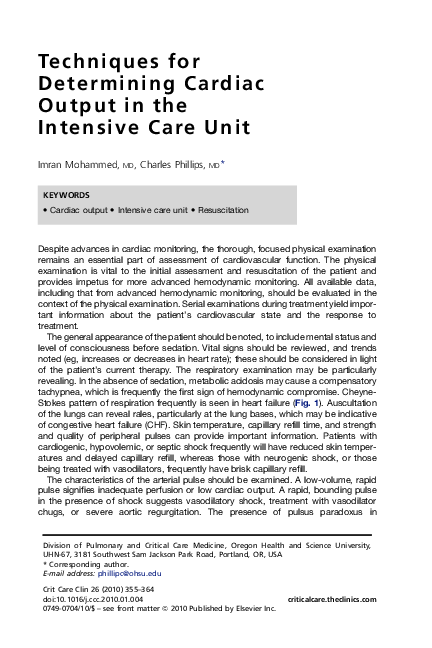 (PDF) Techniques for Determining Cardiac Output in the Intensive Care Unit