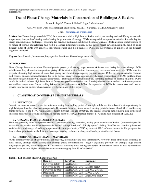 (PDF) Use of Phase Change Materials in Construction of Buildings: A Review