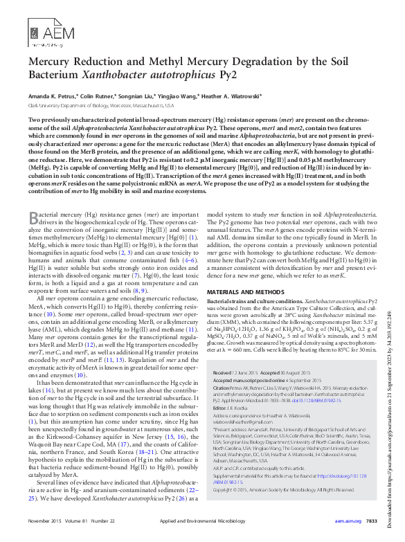(PDF) Mercury Reduction and Methyl Mercury Degradation by the Soil ...