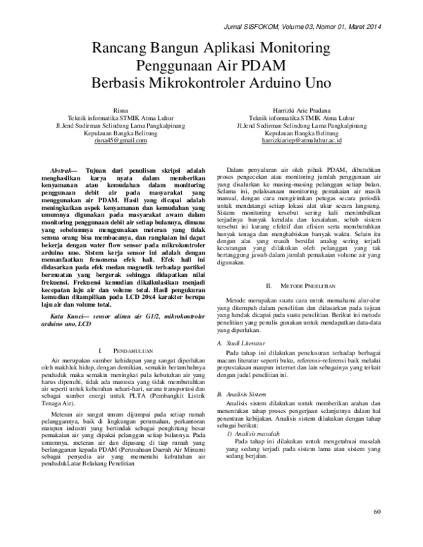 Pdf Rancang Bangun Aplikasi Monitoring Penggunaan Air Pdam Berbasis Mikrokontroler Arduino Uno