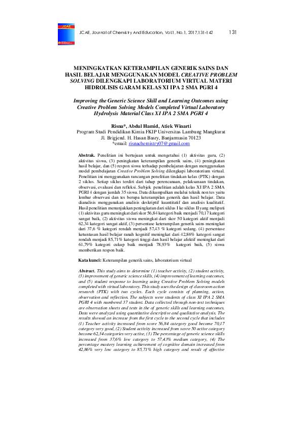 (PDF) Meningkatkan Keterampilan Generik Sains Dan Hasil Belajar Menggunakan Model Creative ...