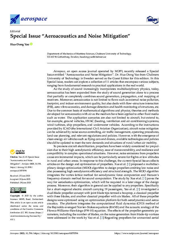(PDF) Special Issue “Aeroacoustics and Noise Mitigation”
