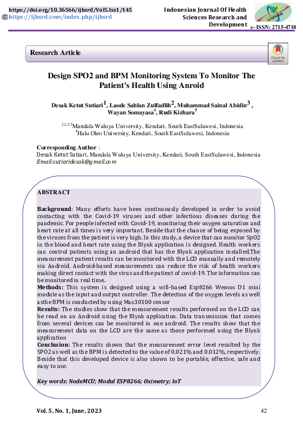 (PDF) Design SPO2 and BPM Monitoring System To Monitor The Patient's ...