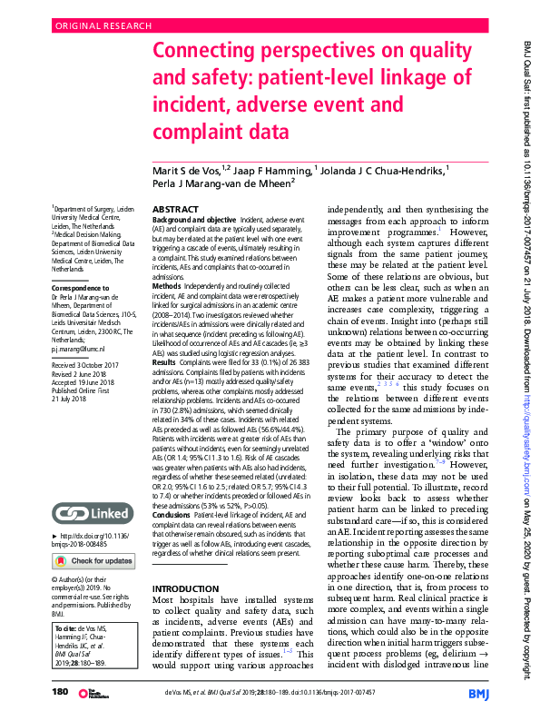 (PDF) Connecting perspectives on quality and safety: patient-level ...