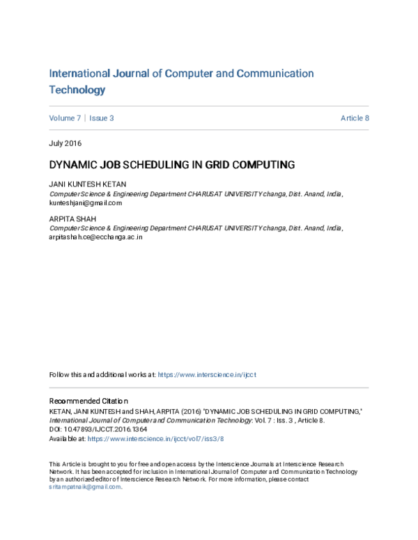 Pdf Dynamic Job Scheduling In Grid Computing
