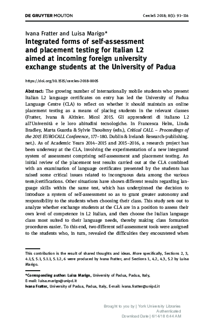 (PDF) Integrated forms of self-assessment and placement testing for ...