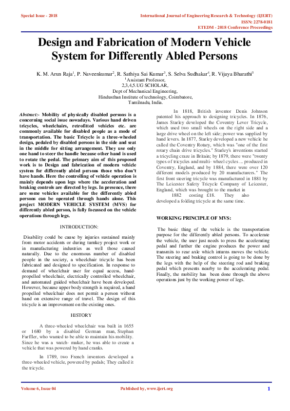 (PDF) Design and Fabrication of Modern Vehicle System for Differently ...