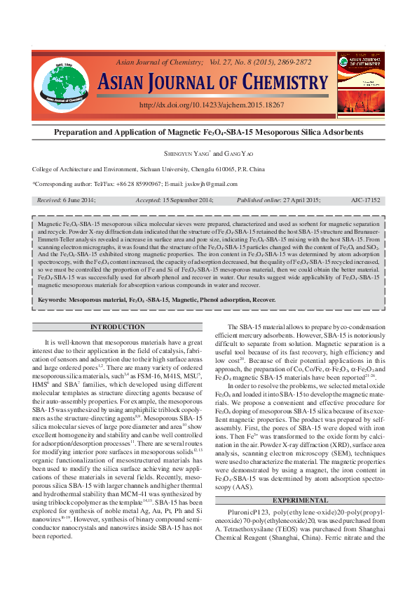 (PDF) Preparation and application of magnetic Fe3O4 nanoparticles for ...