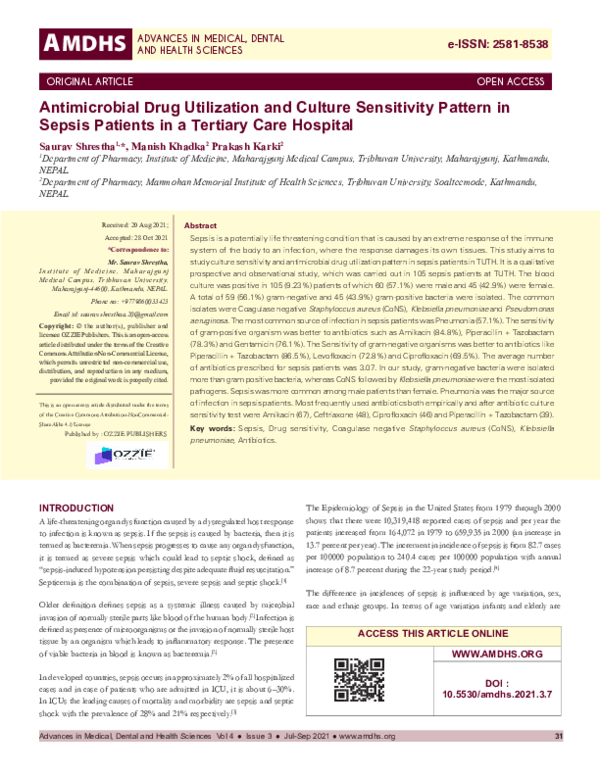 (PDF) Antimicrobial Drug Utilization and Culture Sensitivity Pattern in ...