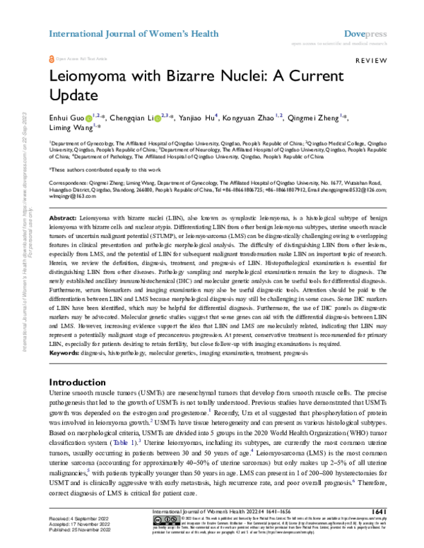 (PDF) Leiomyoma with Bizarre Nuclei: A Current Update
