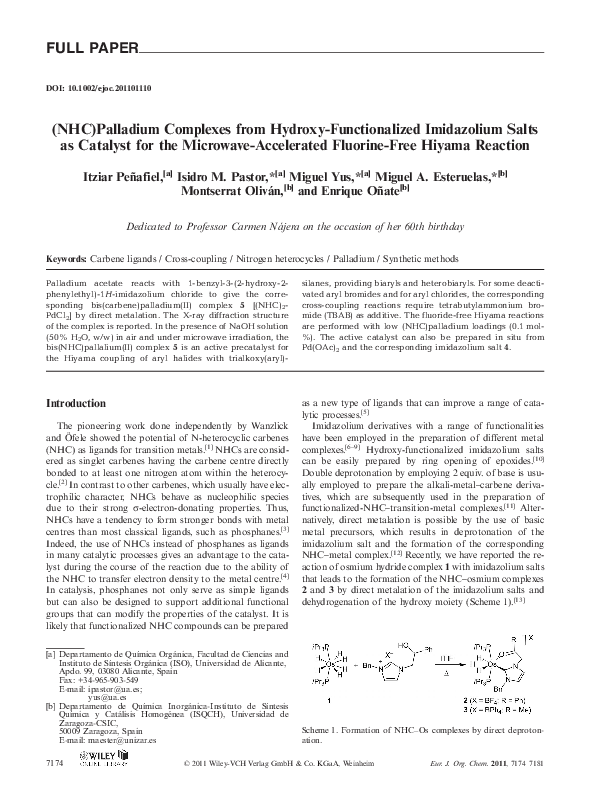 (PDF) (NHC)Palladium Complexes from Hydroxy‐Functionalized Imidazolium ...