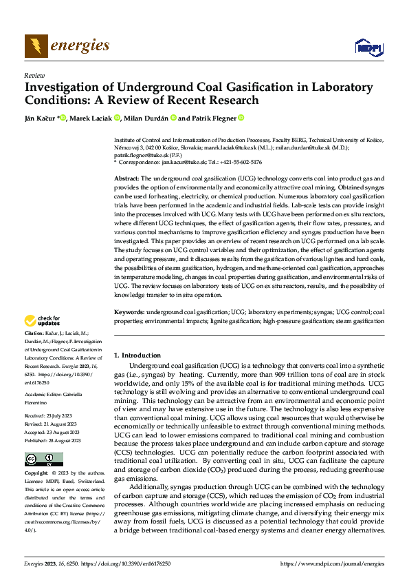 (PDF) Investigation of Underground Coal Gasification in Laboratory ...