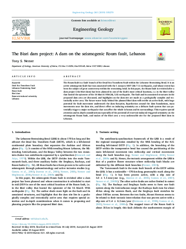 (PDF) The Bisri dam project: A dam on the seismogenic Roum fault, Lebanon