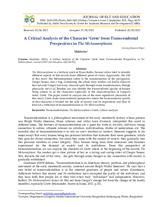 (PDF) A Critical Analysis of the Character 'Grete' from Transcendental ...